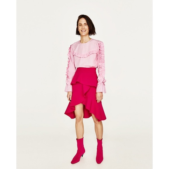 Zara | Tops | Nwt Zara Pink Poplin Ruffle Detailed Blouse | Poshmark